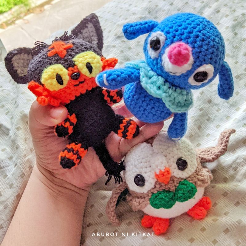 Crochet Pokemon Sun and Moon Plush • Handmade Amigurumi Gen 7 Rowlet Litten Popplio • Pokémon ...