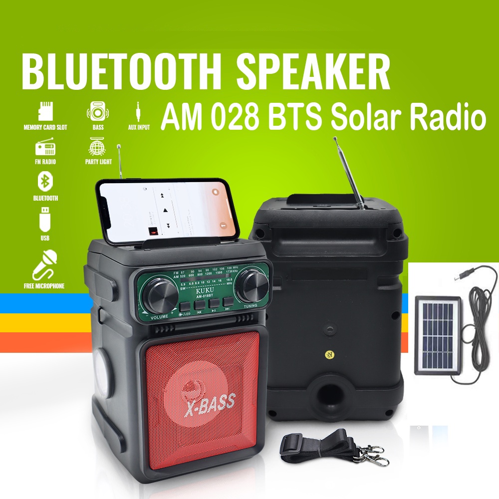 kuku 028 BT Rechargeable Solar AM/FM Radio with USB/SD/TF MP3 Player ...
