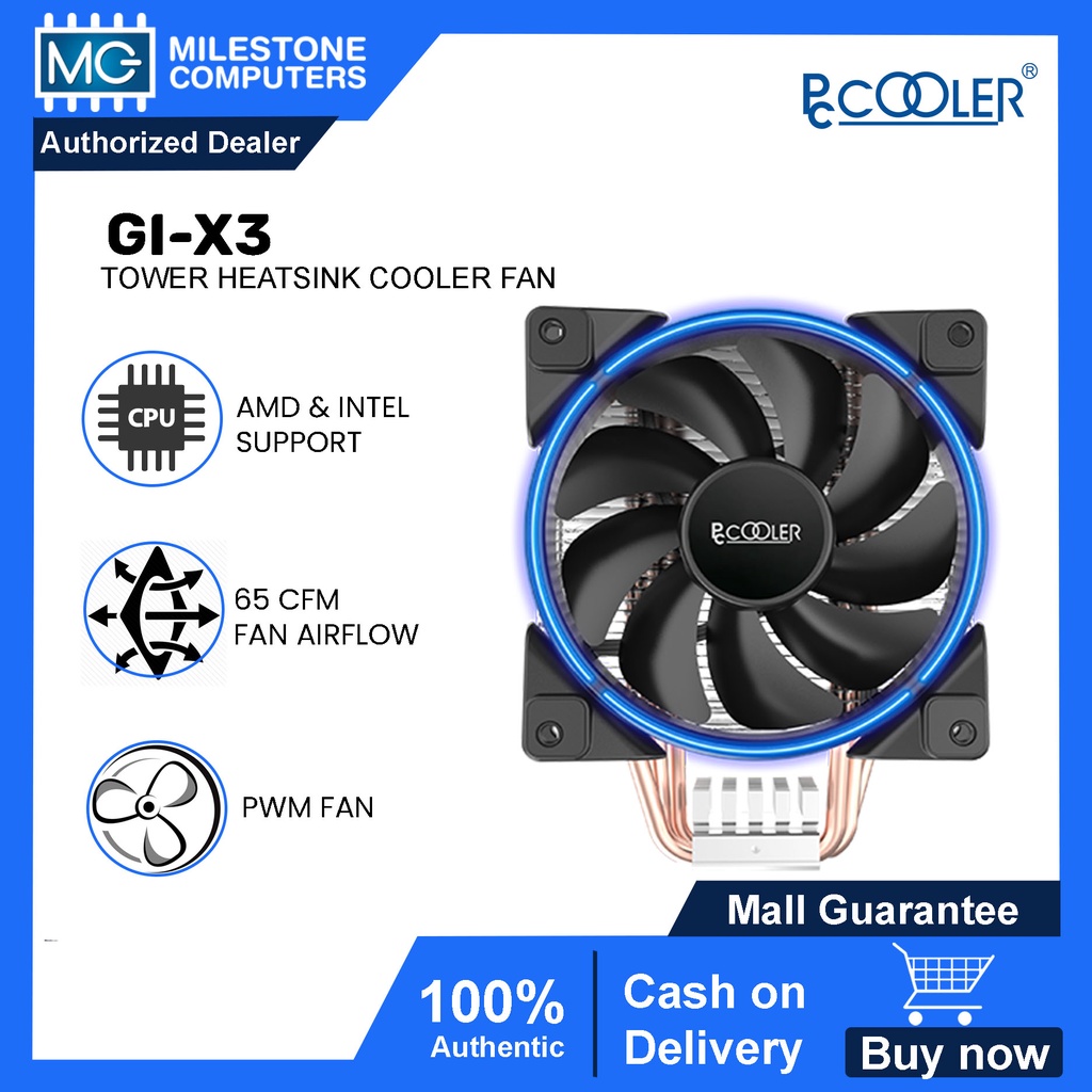 PCCooler Gi-X3 Blue CPU Processor Tower Heatsink Cooler Fan | Shopee ...