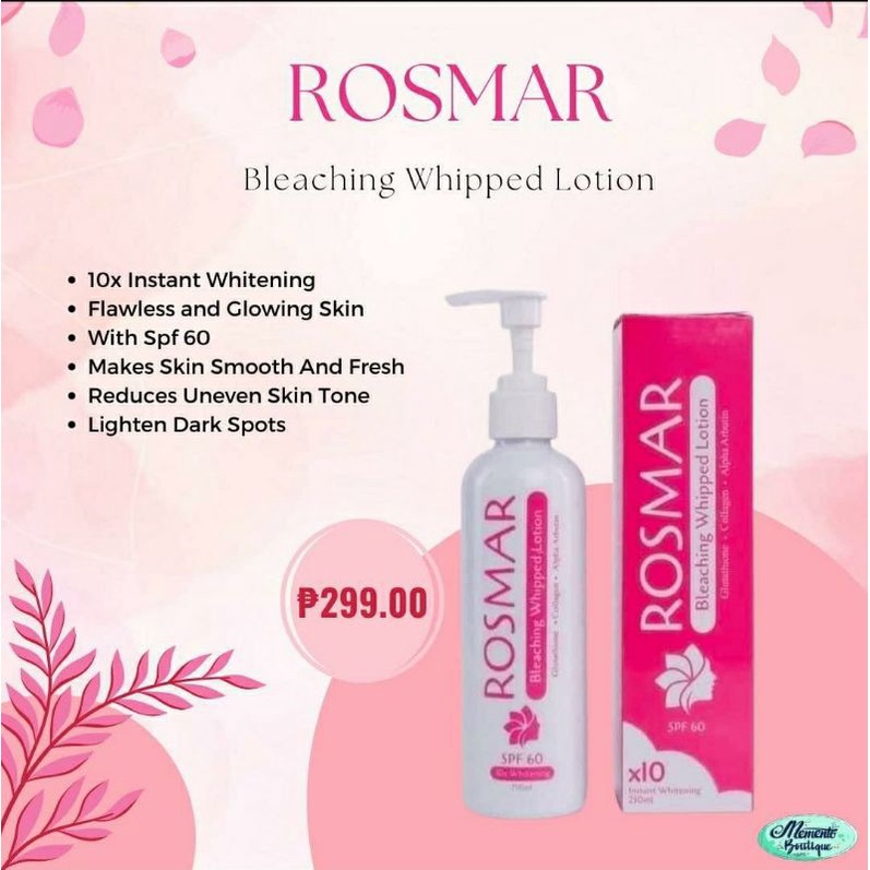 Rosmar Bleaching Whipped Lotion w/ Spf60 ( 250ml) | Shopee Philippines