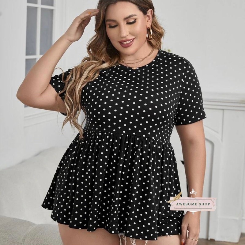 Awesome PLUS SIZE Polka Dots Peplum Top 31123# | Shopee Philippines