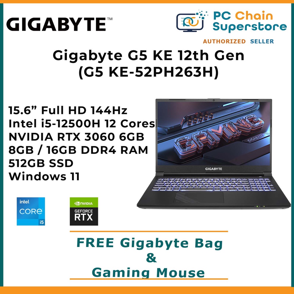 Gigabyte G5 KE-52PH263SH 12th Gen Gaming Laptop - 15.6" FHD 144Hz | i5-12500H 12 Cores | RTX ...