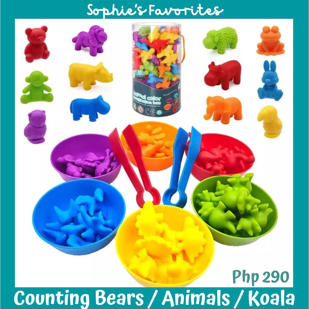 Counting Bears w Cups & Tongs Matching Game Sorting Toy Animals Koala ...