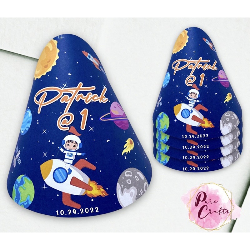 Personalized OUTER SPACE/ PLANETS/ ASTRONAUT themed PARTY HATS (1 piece ...