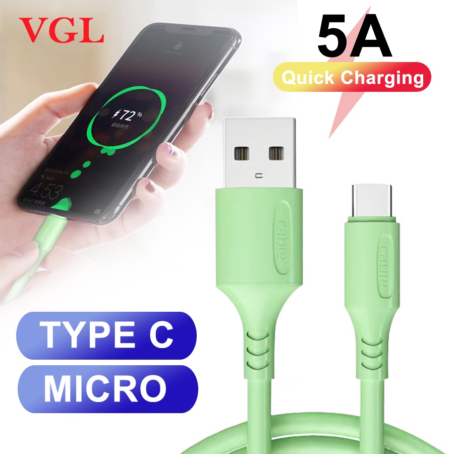 VGL 1m 5A Rubber Fast Charging Type C & Micro USB Android Charger Cord ...