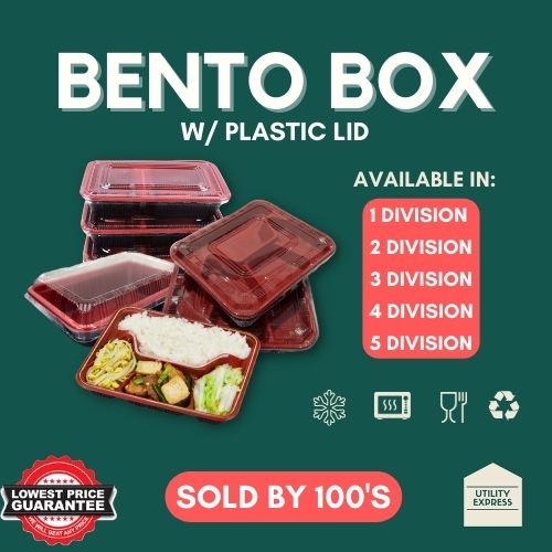 BENTO BOX W/ PLASTIC LID [100PCS] 1 | 2 | 3 | 4 | 5 COMPARTMENTS (SET ...