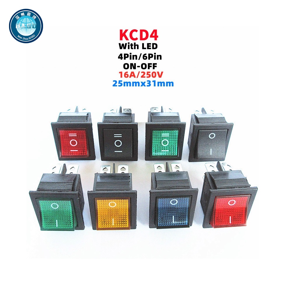 Kcd4 rocker switch on/off, 2 positions, 4 pin/6 pin, electrical ...