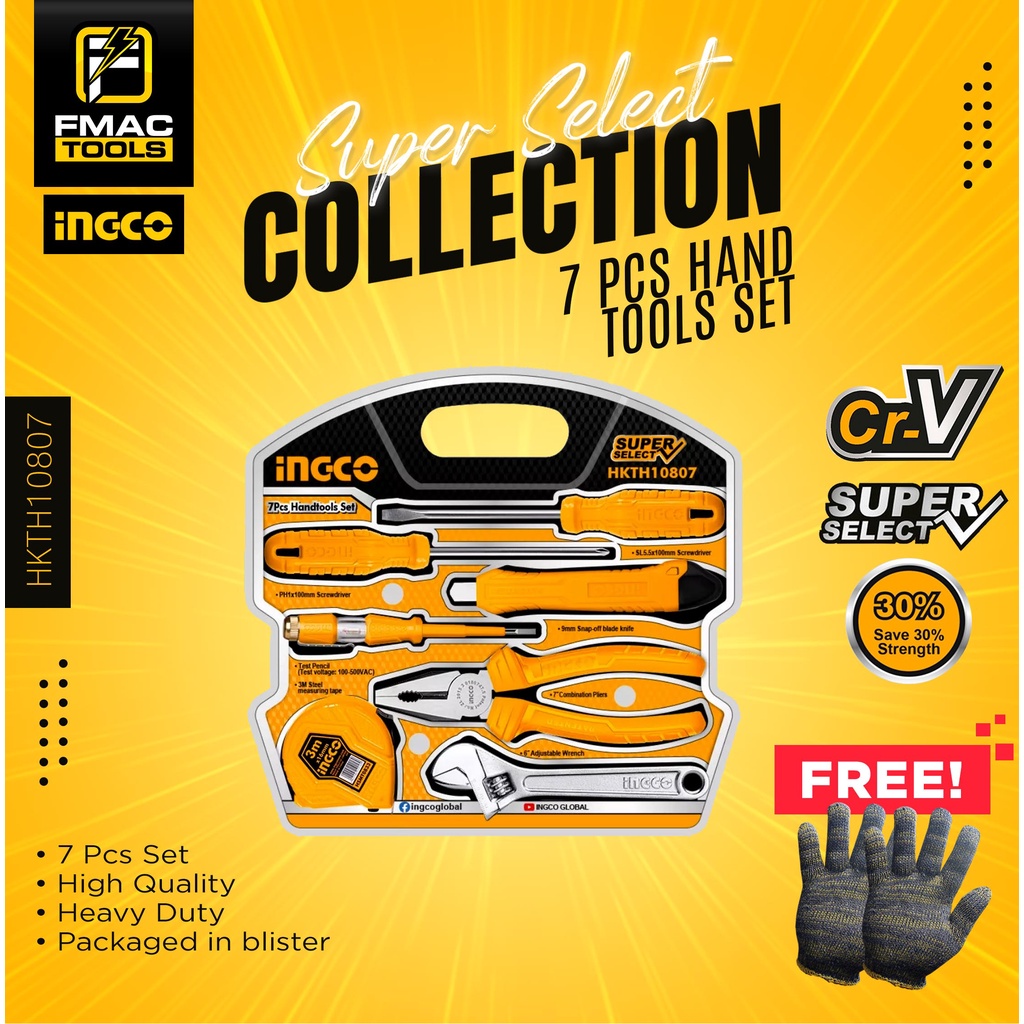 INGCO SUPER SELECT Hand Tools Set 7 PCS/SET HKTH10807 + FREEBIES FMAC ...
