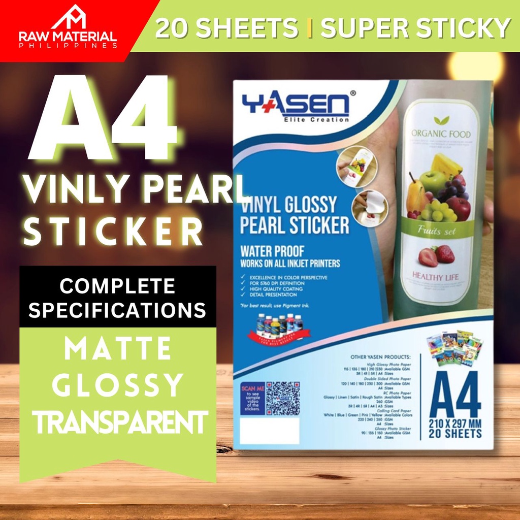 Vinyl Sticker Waterproof A4 Matte / Glossy / Transparent (20 Sheets ...