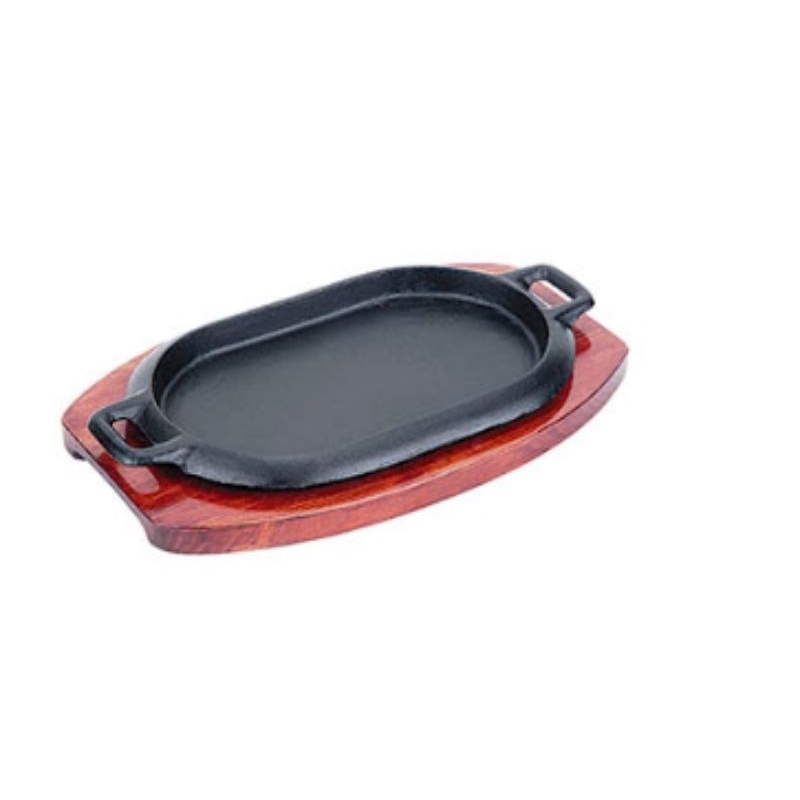 New Design Sizzling Plate with Two Handle and Wood Base Cast Iron ...