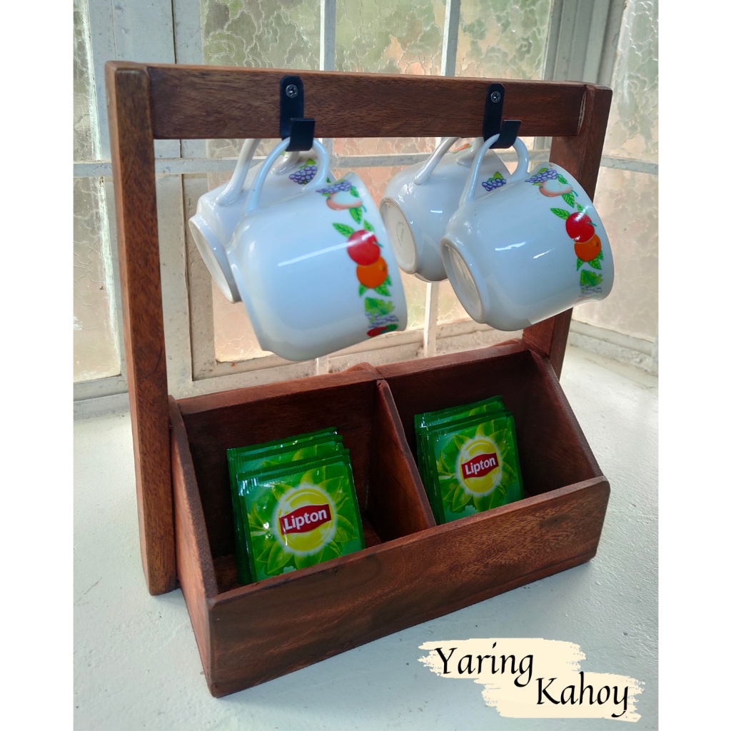 PERSONALIZED WOODEN CUPS AND TEA RACK LASER ENGRAVED BEAUTY ORGANIZER ...