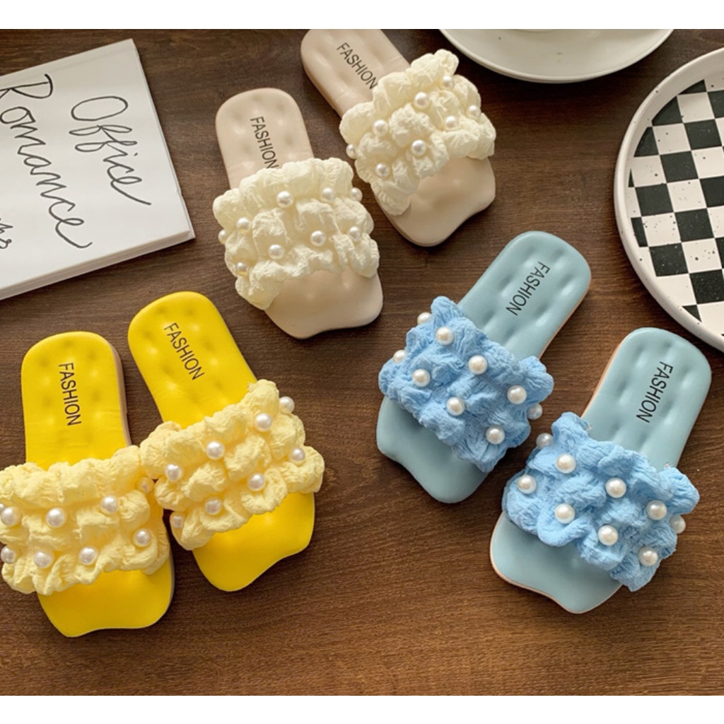 Korea cute kids Girl Princess Pearl slippers sandals (24-35) #COD ...