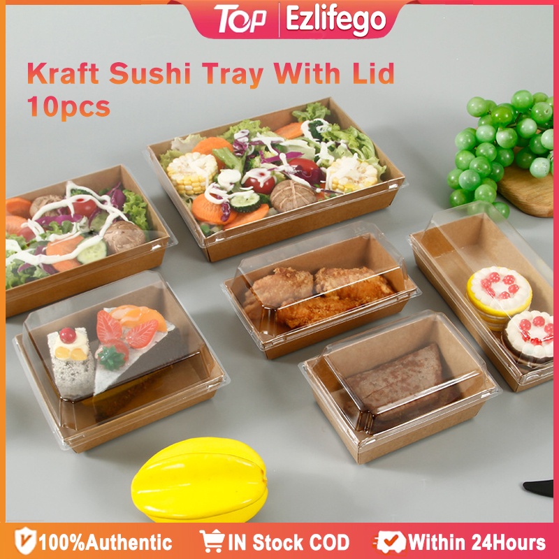 10Pcs Sandwich Box With Lid Kraft Sushi Tray Cake Box Set Hot Dog ...
