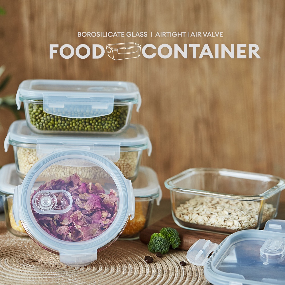 LOCAUPIN Borosilicate Glass Lunch Box Meal Food Container Steam Release ...