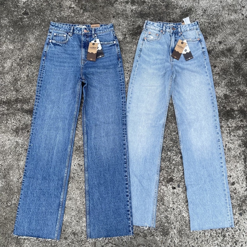 Pull & Bear Straight Leg Highwaist Jeans (Cropped) | Shopee Philippines