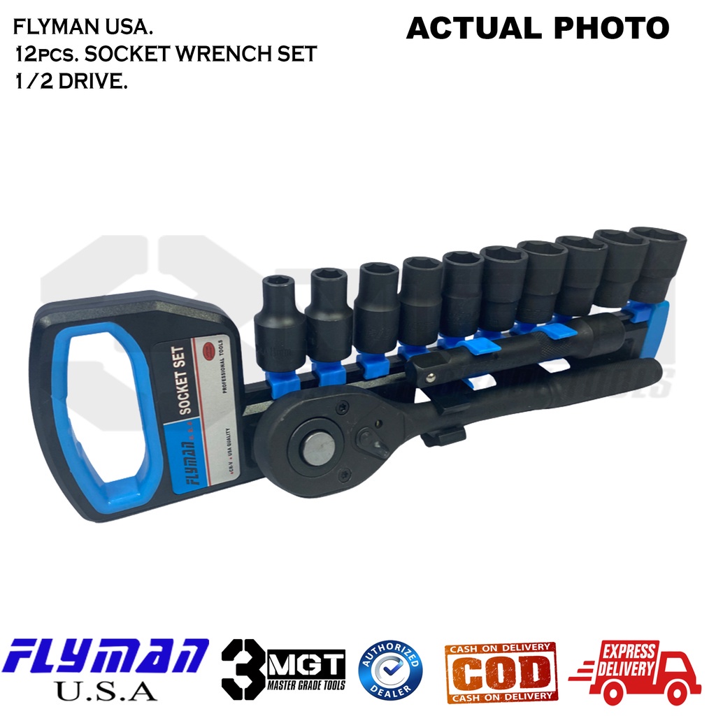 FLYMAN SOCKET WRENCH 12PCS BLACK FINISH 6 POINTS HEXAGONAL 3MGT1 ...