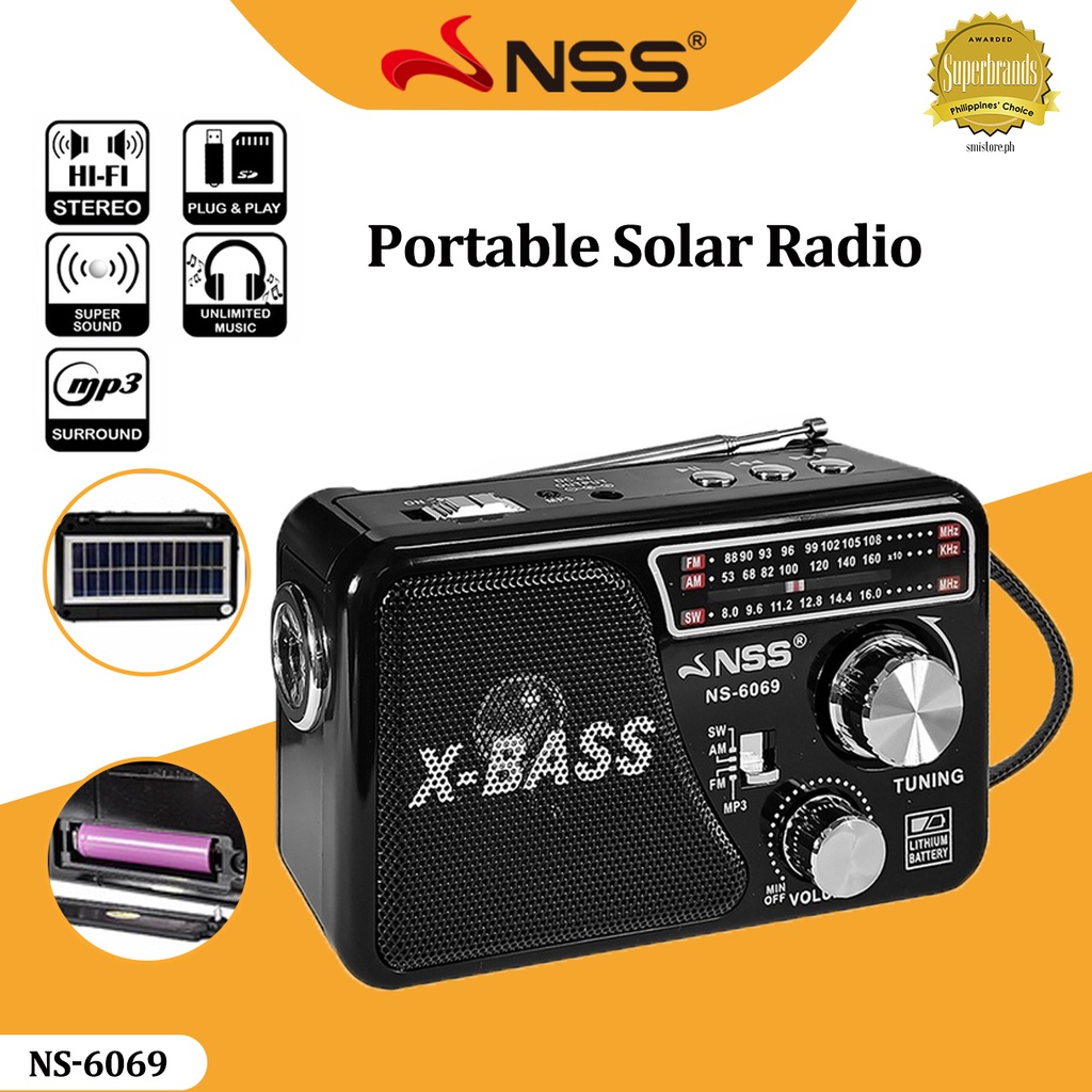 NSS Portable Solar Radio 3 BAND AM/FM/SW USB and TF MP3 PLAYER WITH ...
