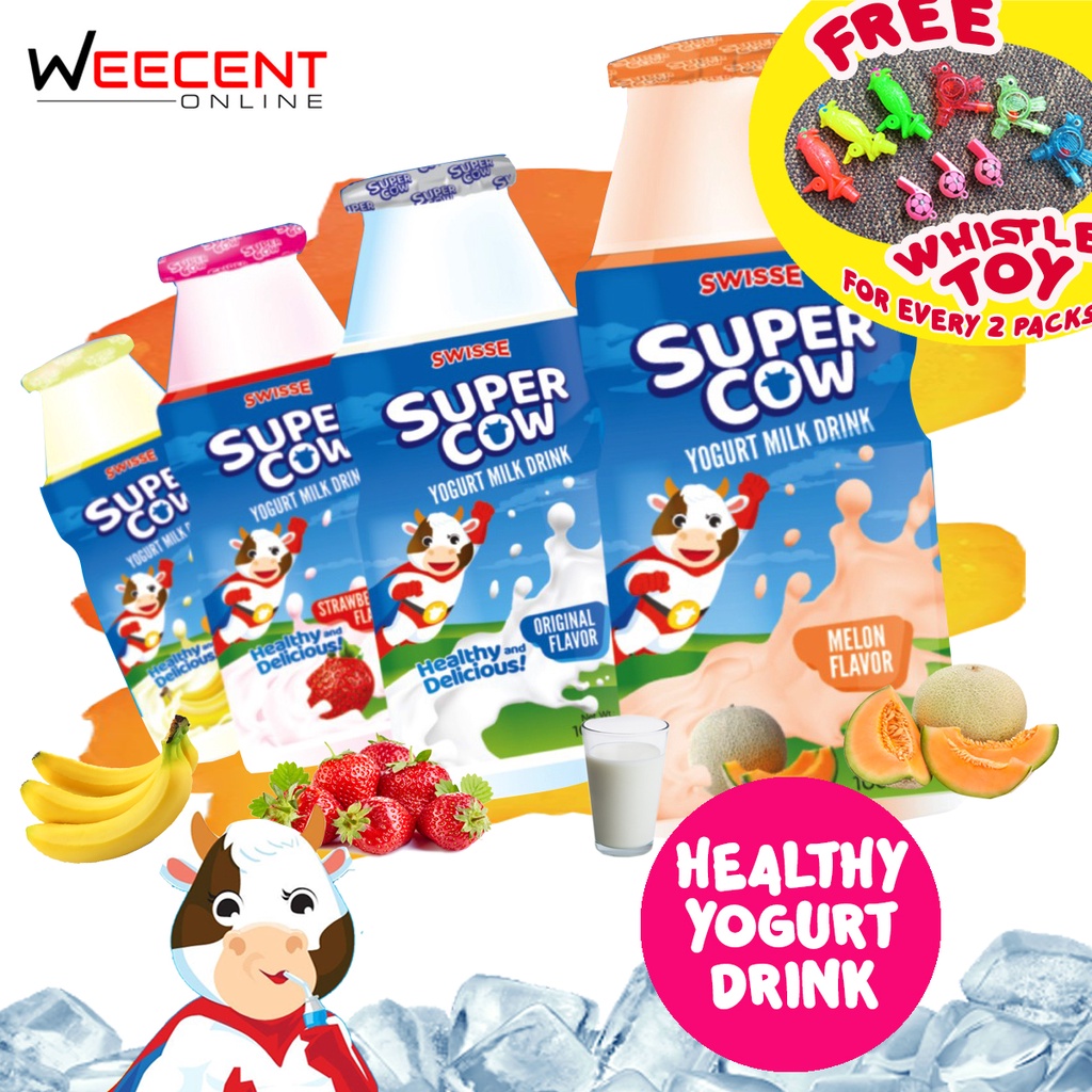 SUPER COW YOGURT DRINK-MILK/STRAWBERRY/BANANA/MANGO 6x100ML | Shopee ...