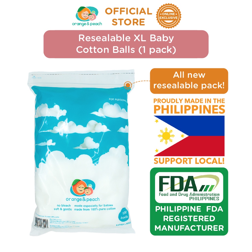Orange and Peach Resealable XL Baby Cotton Balls Pure Cotton (1 pack ...