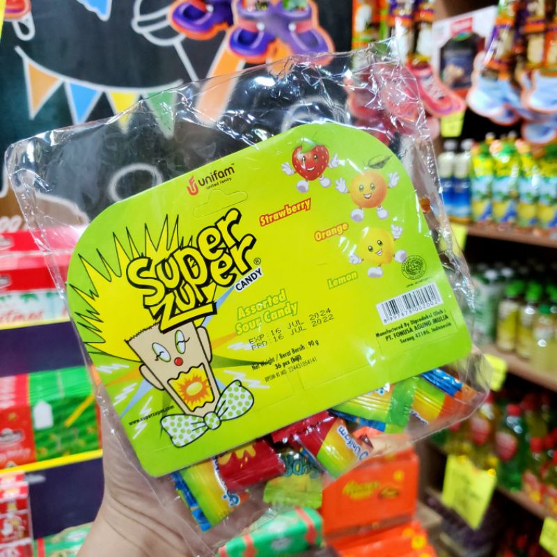 SUPER ZUPER Assorted sour candy pack 36pc. 90g. | Shopee Philippines