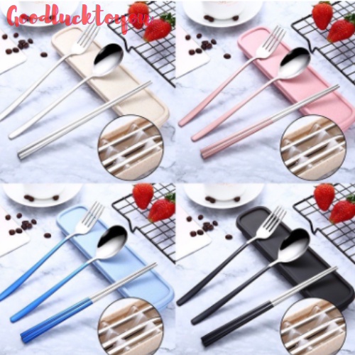 GOODLUCK-Portable Dinnerware Set Box 3in1 Cutlery Reusable Stainless ...