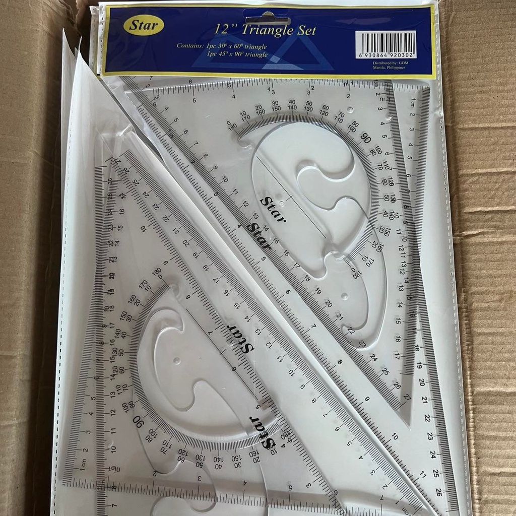 STAR Triangle Ruler Set 12" 30/60 45/90 with Protractor and French Curve | Shopee Philippines