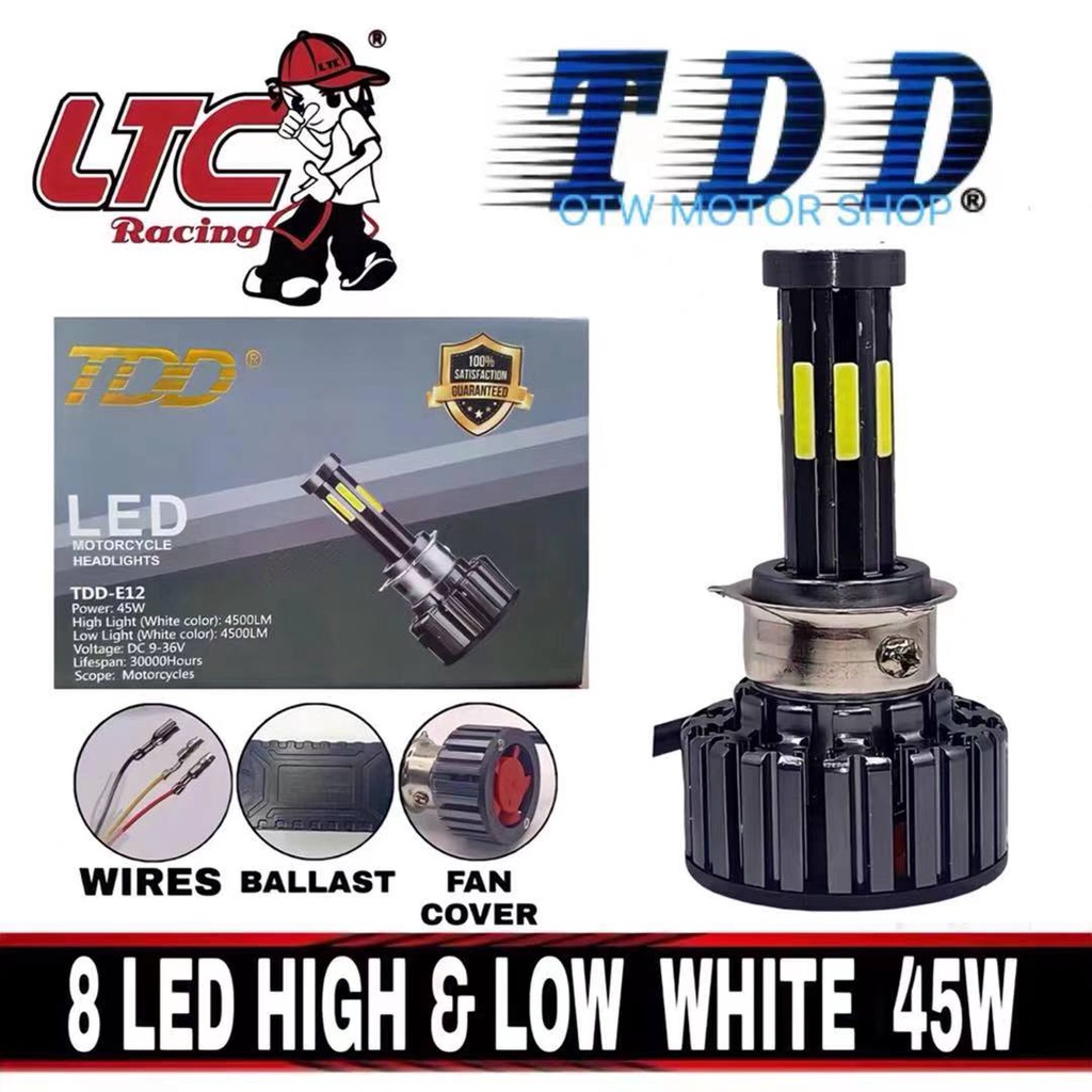 TDD E12 Universal Motorcycle Headlight 45w 8led High/Low (White ...