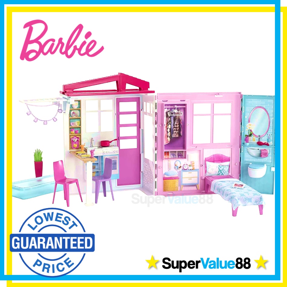 Original Barbie Portable Doll House Playset with Pool, Furniture ...