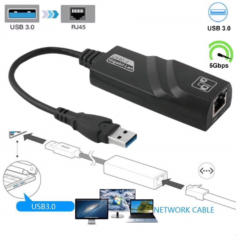 Desktop Laptop USB 3.0 to RJ45 Gigabit LAN 10/100/1000 Mbps Ethernet ...