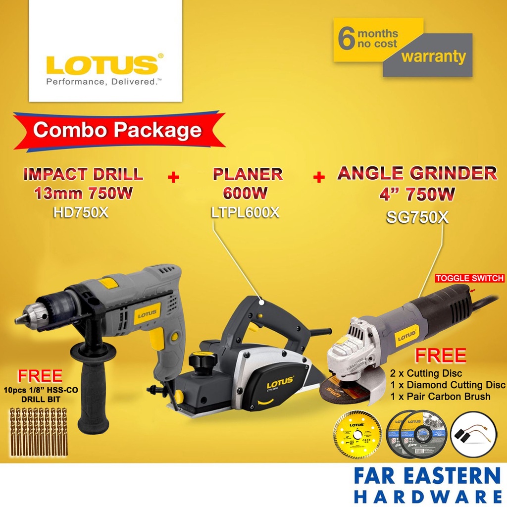 LOTUS COMBO Impact Hammer Drill 13mm HD750X + Angle Grinder SG750X ...