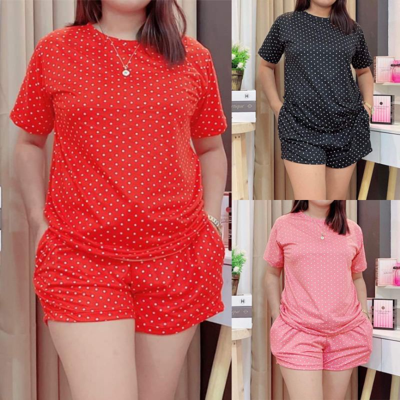 PAMBAHAY POLKA TERNO SHORT FOR WOMEN BIG SIZE | Shopee Philippines