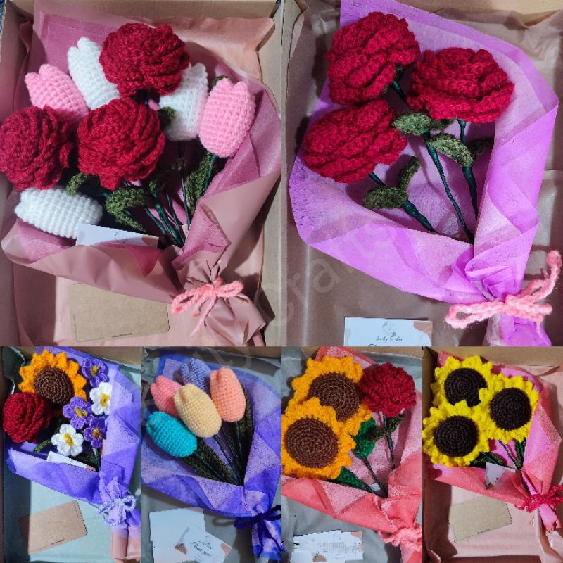 [ON HAND] Crochet Flower Bouquet | With BOX | With FREE printed letter ...