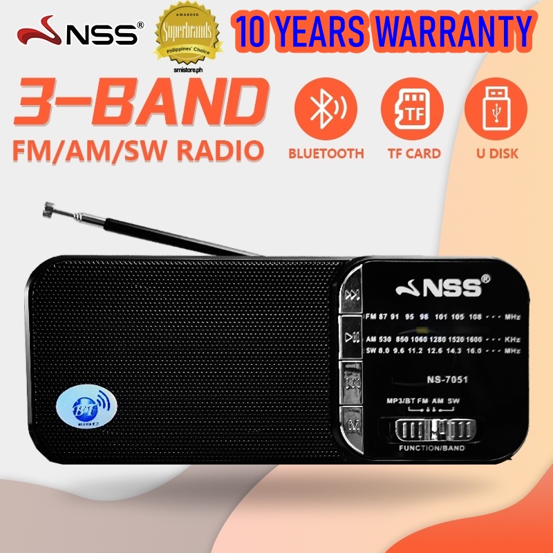 NSS PORTABLE RADIO AM/FM/SW 3 BAND RADIO WITH USB/TF MP3 MUSIC PLAYER ...