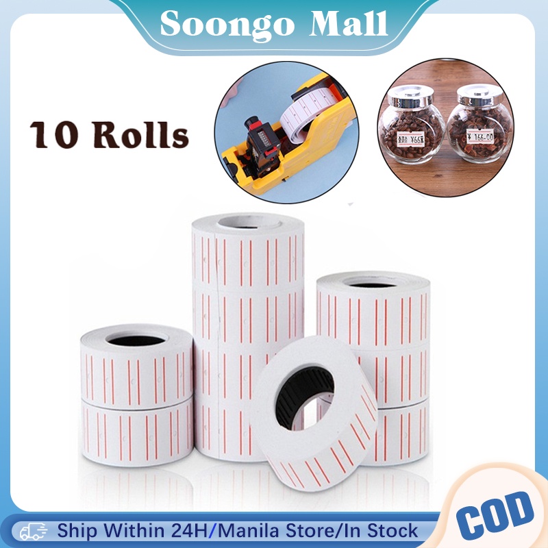 10 Rolls Price Labeller Paper Self Adhesive Supermarket Price Blank ...