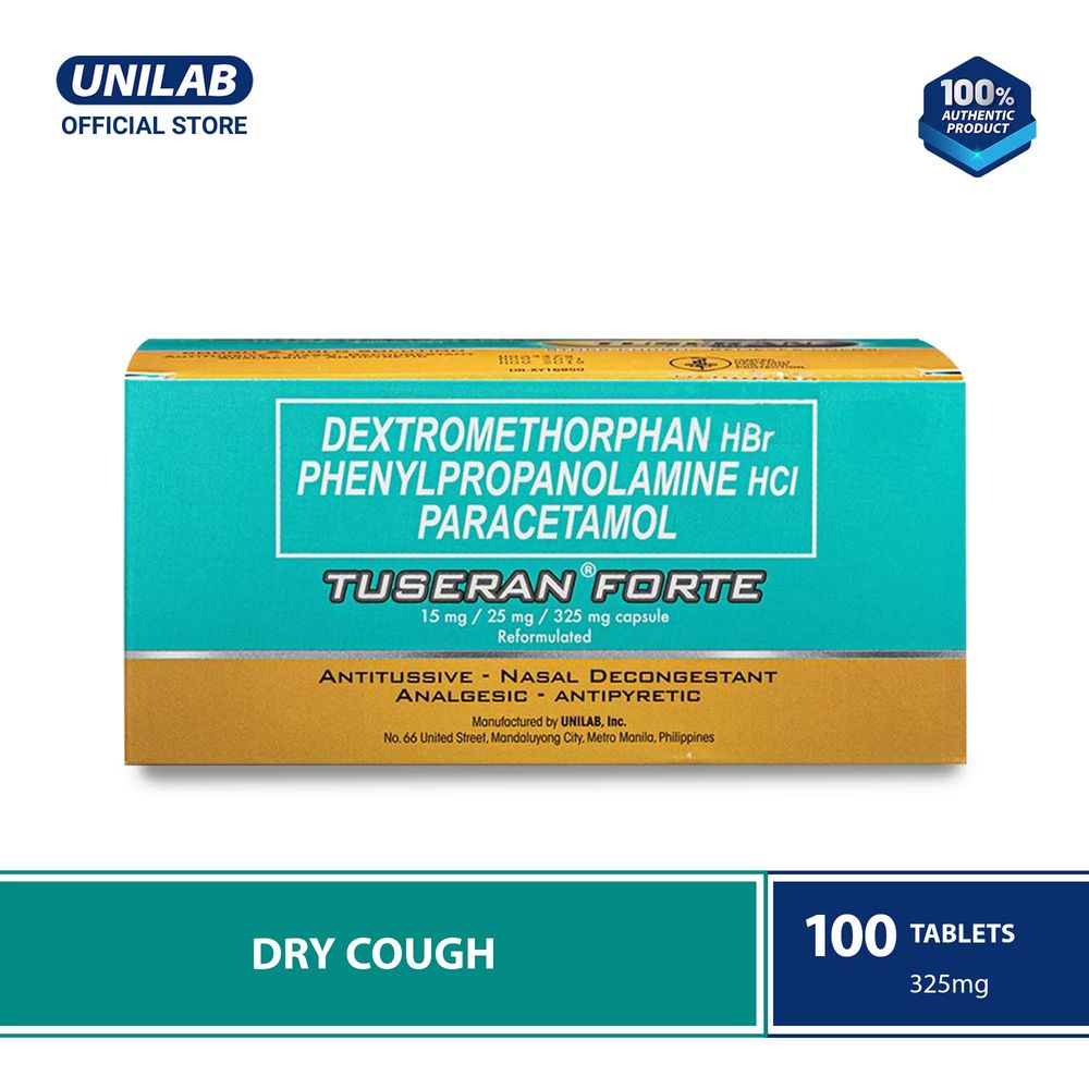 Unilab Tuseran Forte 100 Tablets - Medicine for Relief of Cough, Colds ...