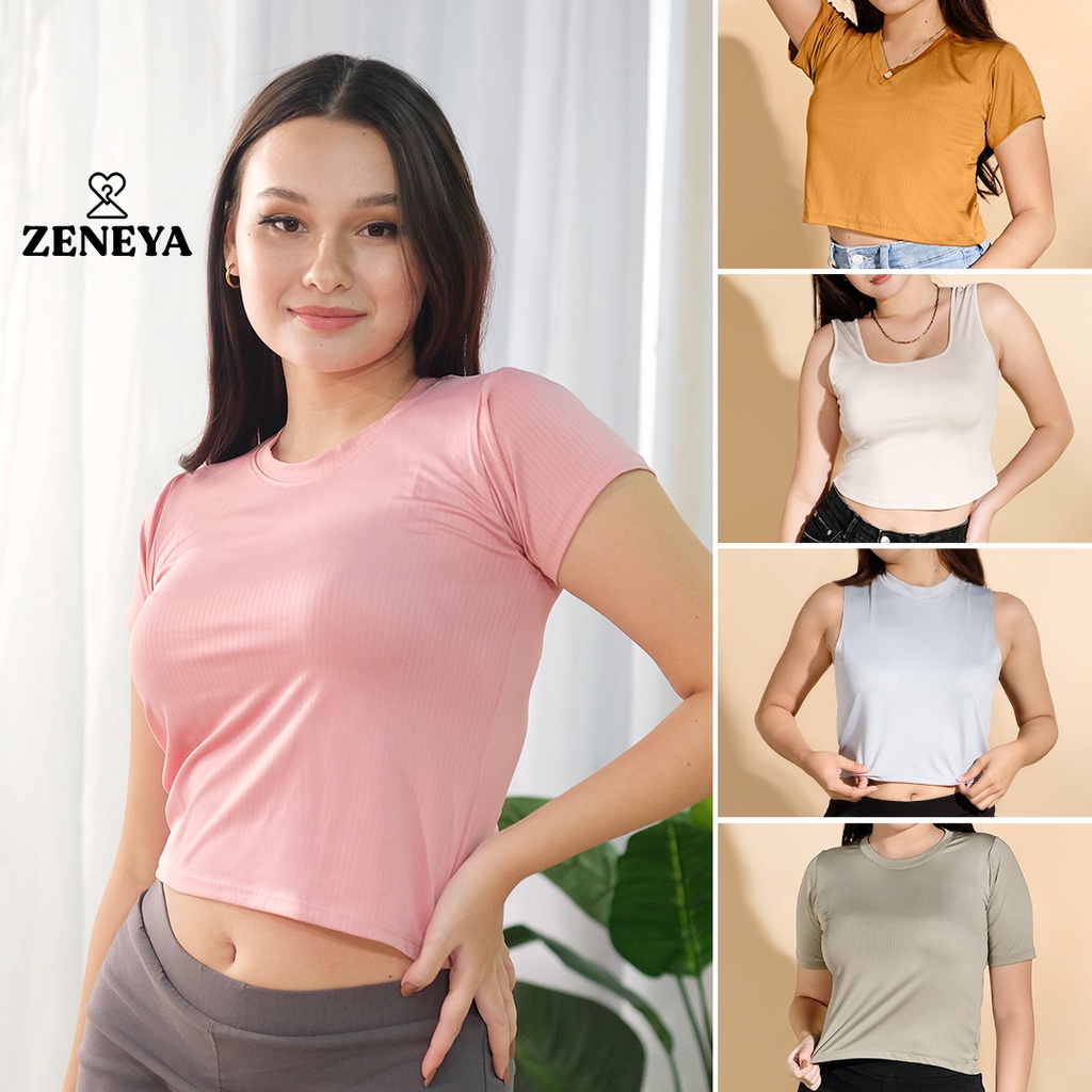 Zeneya Rib Ribbed Tops For Women Collection Casual Sleeveless Crop Top ...