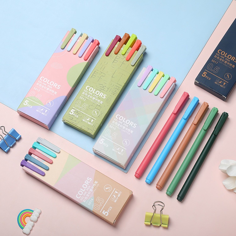 0.5mm Colored 5pcs Gel Pen Set Pastel Color Pens Morandi Marker ...
