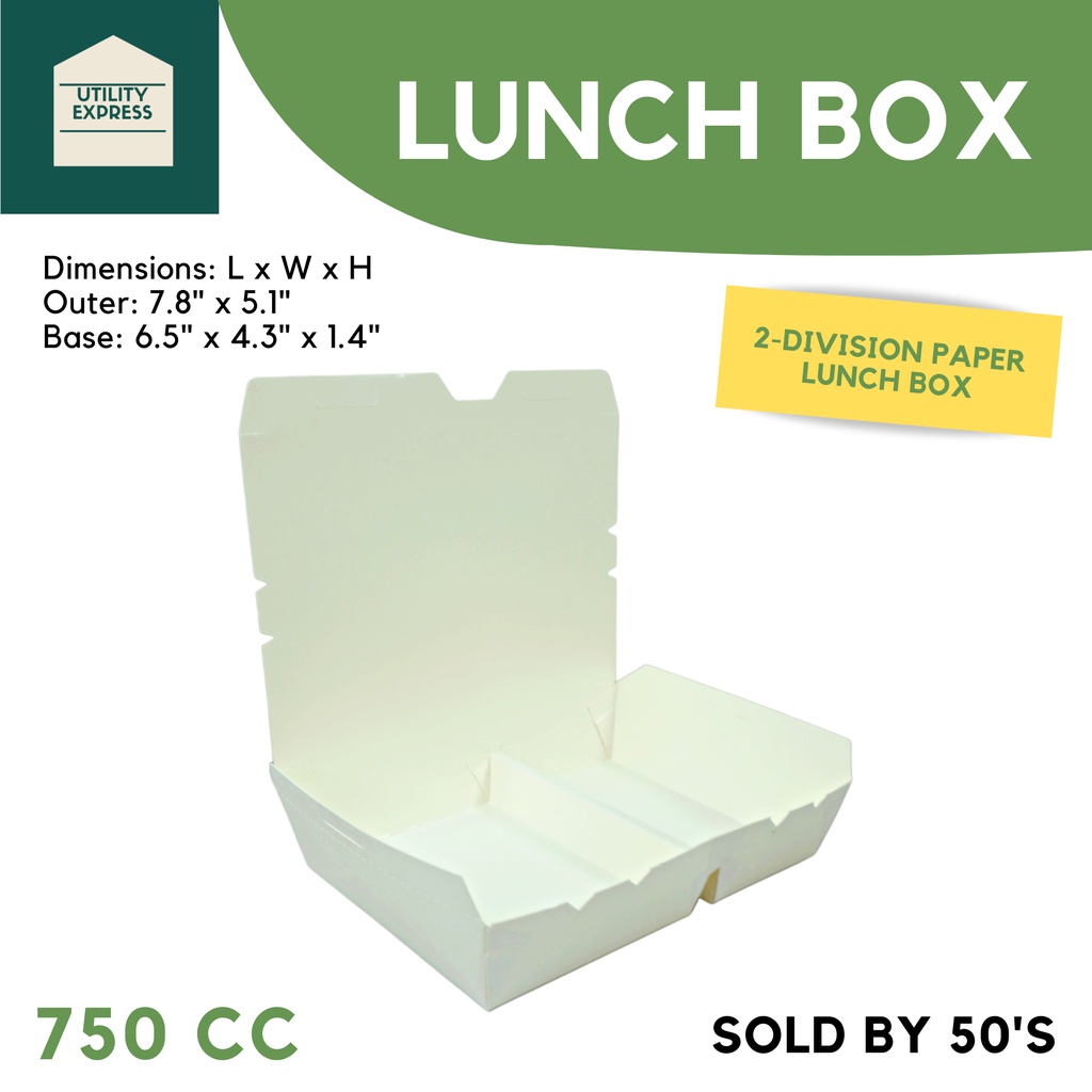Paper Meal Box 2 Divisions / Takeout Box 750cc (50pcs) White / Brown ...