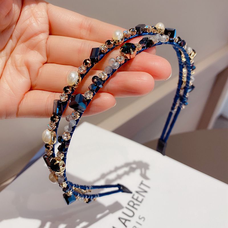 Korean Handmade String System Double Strand Hair Band Crystal ...