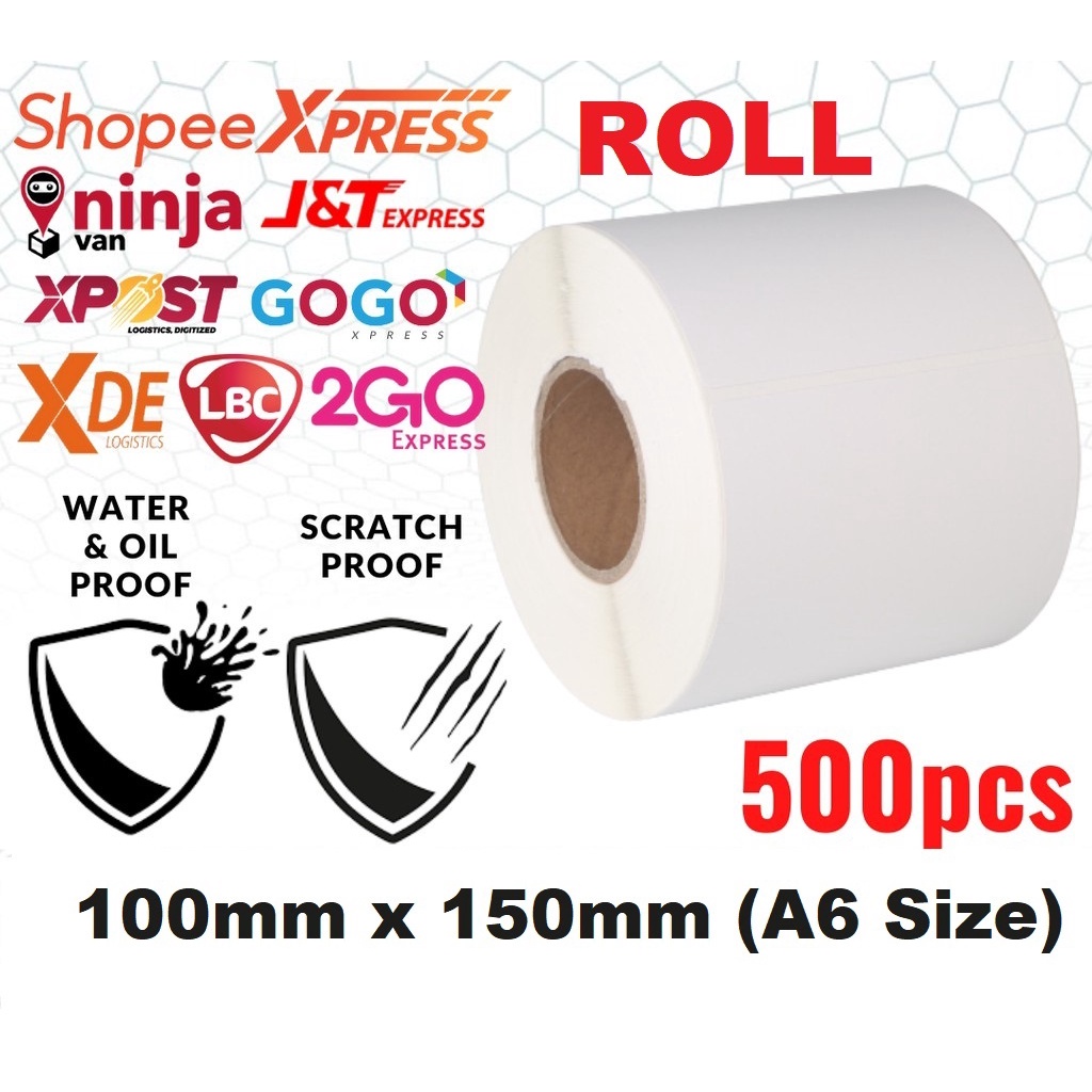 Thermal Sticker ROLL 500pc A6 100x150mm Waterproof Shopee Laz Air ...