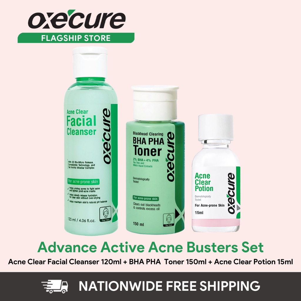 OXECURE Advanced Active Acne Busters Set (Cleanser, Toner, and Acne ...