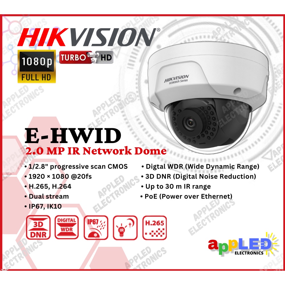 Hikvision E-HWID 2MP Hiwatch Series Dome IP PoE Network Infrared CCTV ...