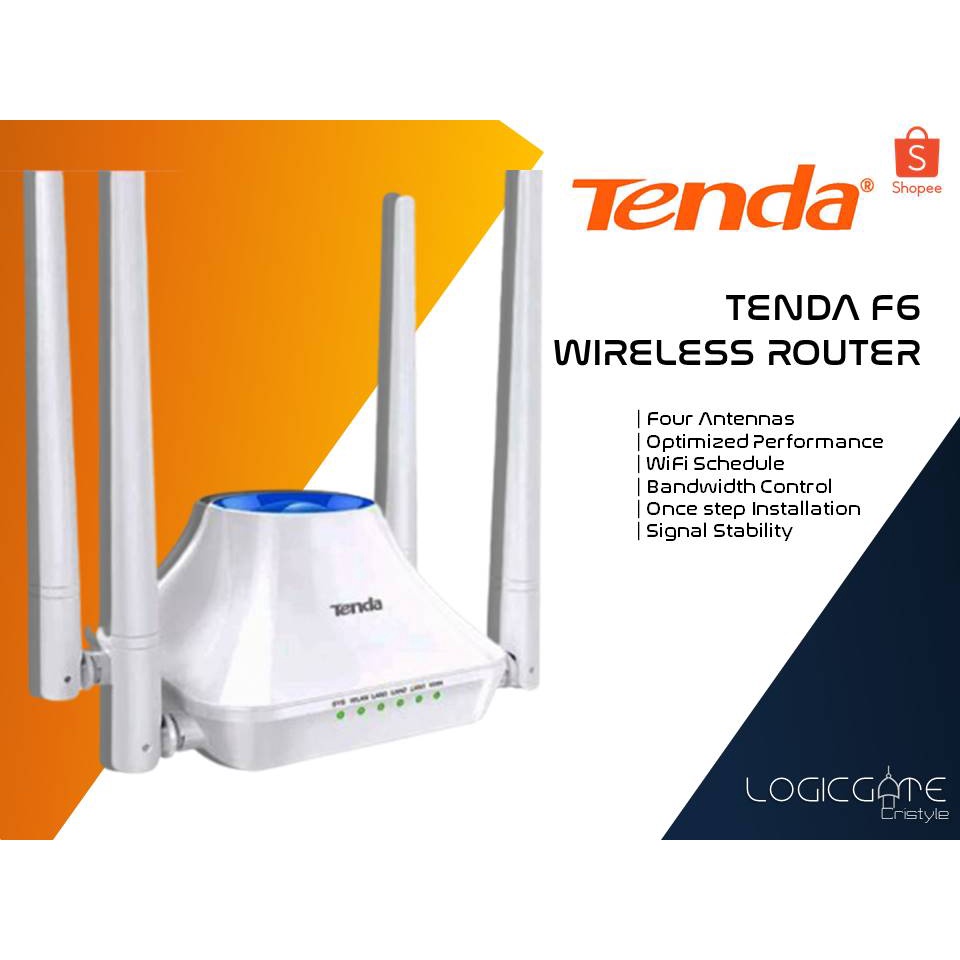 Tenda Wireless Router F6 [Wall Breaker] 300mbps Easy Setup Volcano Type ...