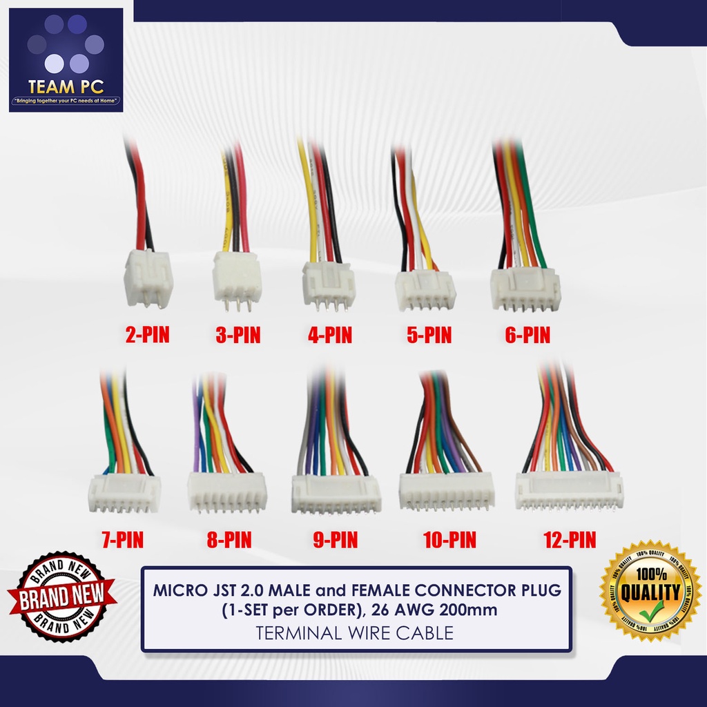 MICRO JST 2.0 MALE and FEMALE CONNECTOR PLUG (1-SET per ORDER), 26 AWG ...