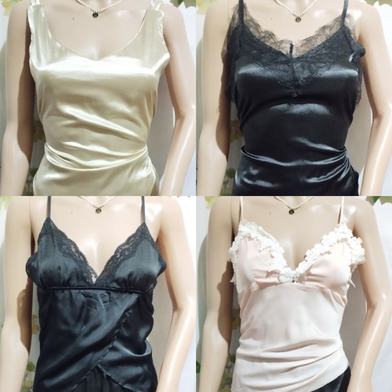 Preloved/ Thrifted/ Ukay Silk Satin Sexy y2k Spaghetti Tank Tops | Shopee Philippines