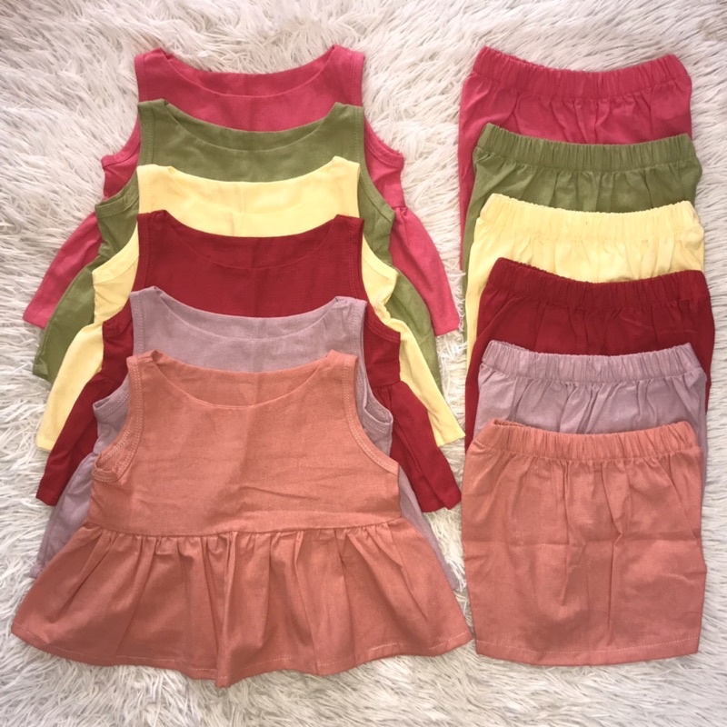 Cotton Linen Plain Chest Ruffles Top and Shorts Terno | Shopee Philippines