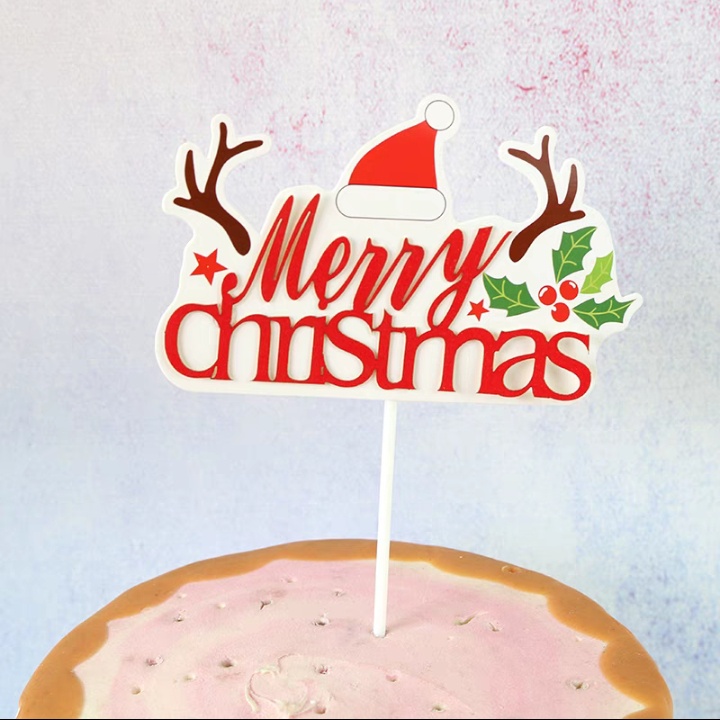 Merry Christmas Theme Christmas Hat Paper Card Cake Topper Baking Props