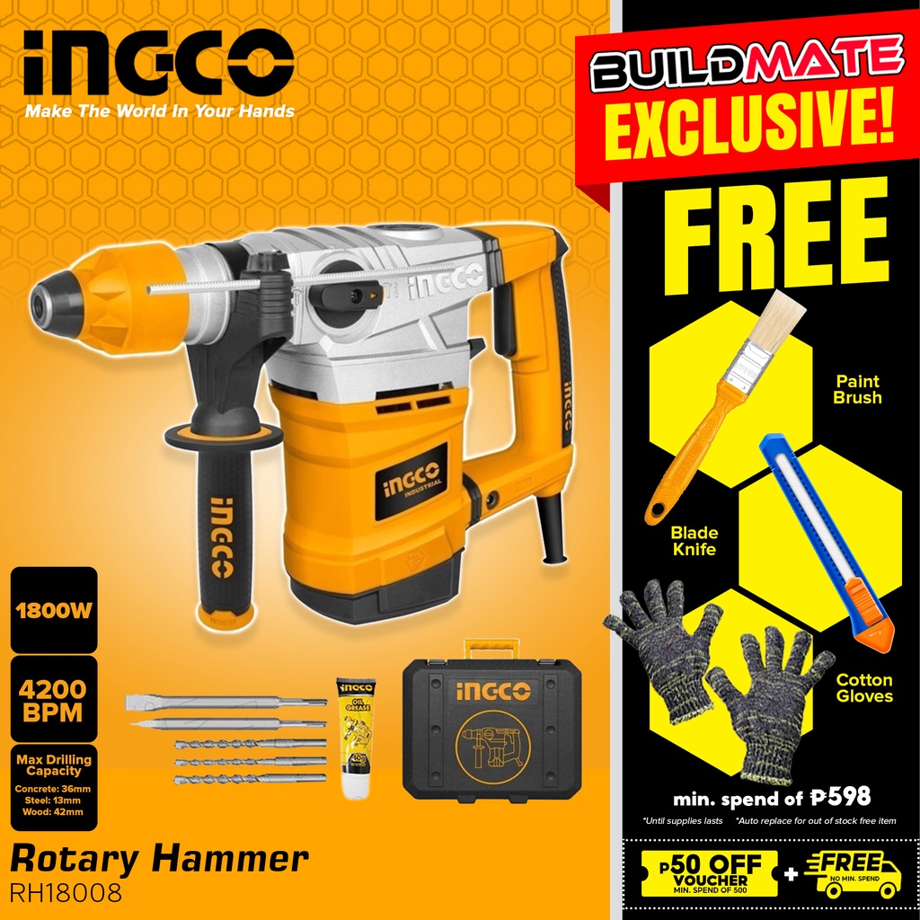 INGCO Rotary Hammer Chipping Gun 1800W RH18008 +FREE •BUILDMATE• IPT ...