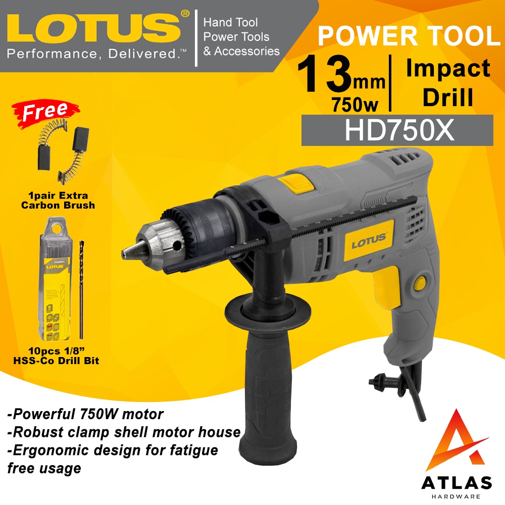 Lotus Impact Drill HD750X w/ Free 10pcs 1/8" Drill bit & 1x pair carbon ...