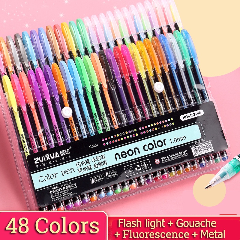 12/24/48 Colors Glitter Sketch Drawing Color Markers Gel Pens Set ...